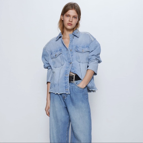 Zara | Jackets & Coats | Nwt Zara Frayed Hem Denim Shirt Jacket Shacket ...